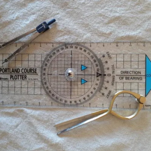 Portland Course Plotter and 7" Brass Divider and Pencil Compass ...